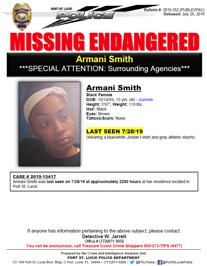 PSLPS seeks help to locate Missing/Endangered 15-year-old Armani Smith ...
